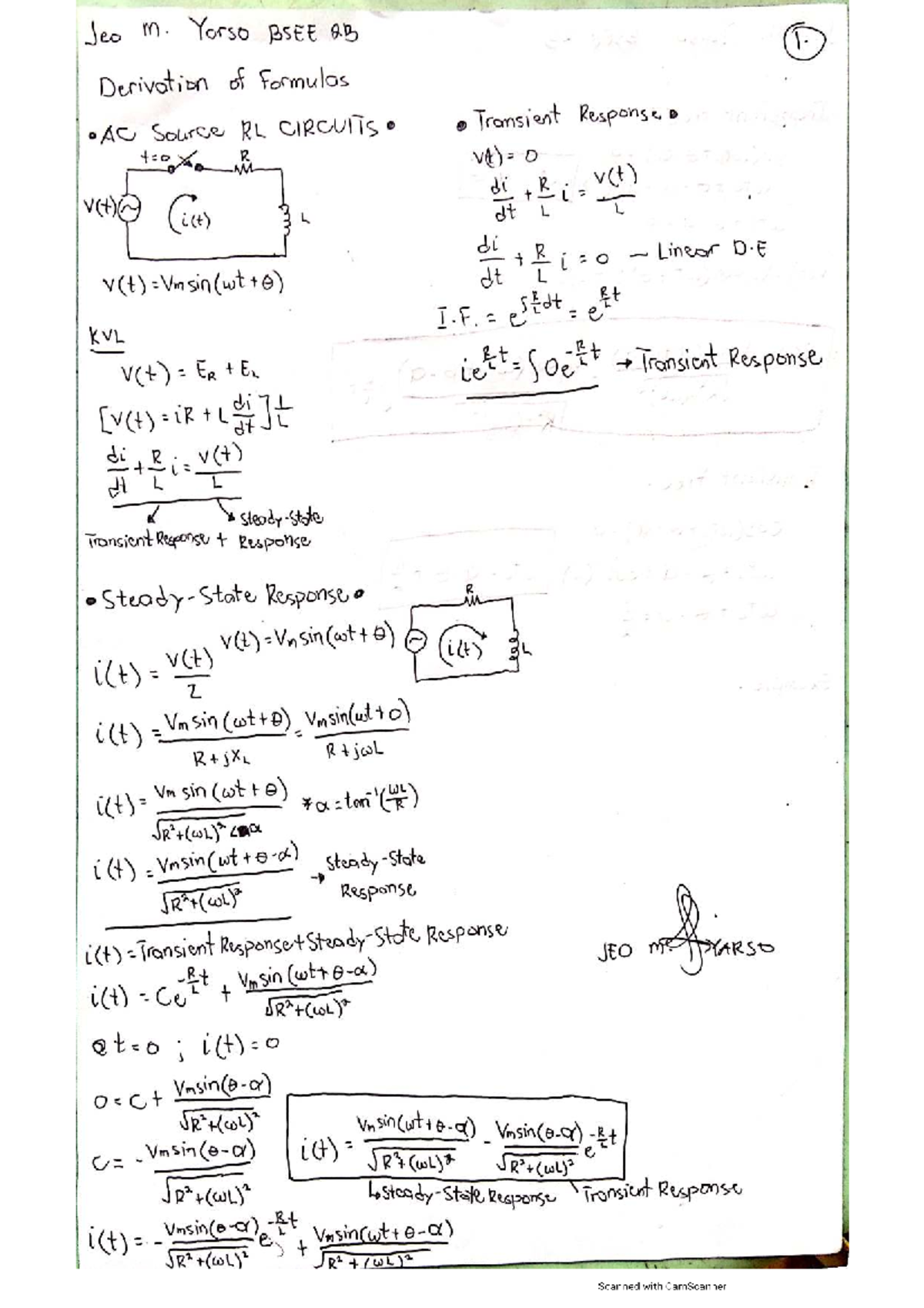 BSEE 2B Transient Response of AC RL Circuits: Formula Derivation - Studocu