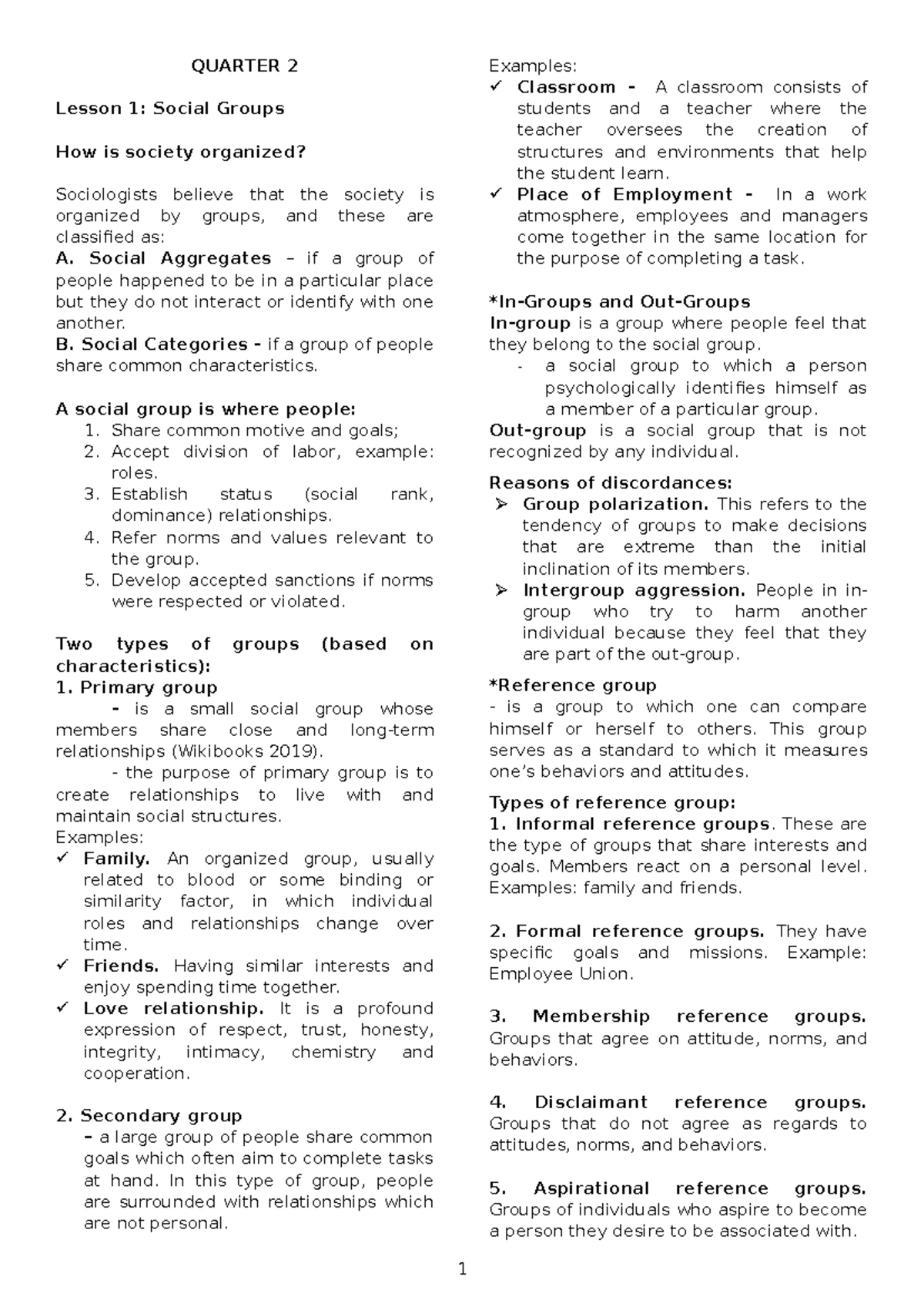 UCSP 2: Social Structures and Institutions - Lesson Handout - Studocu