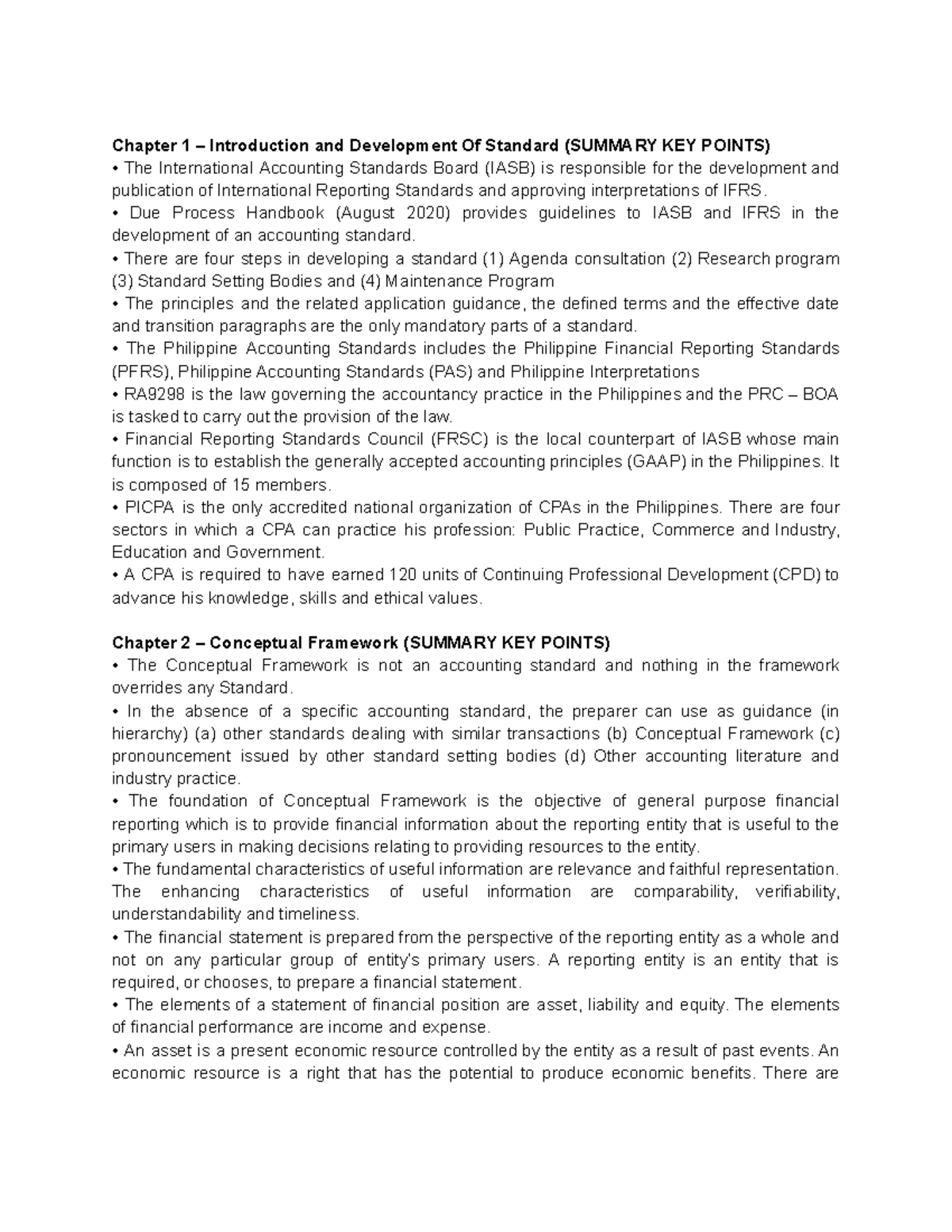 Summary KEY Points (CFAS) - Chapter 1 – Introduction and Development Of ...