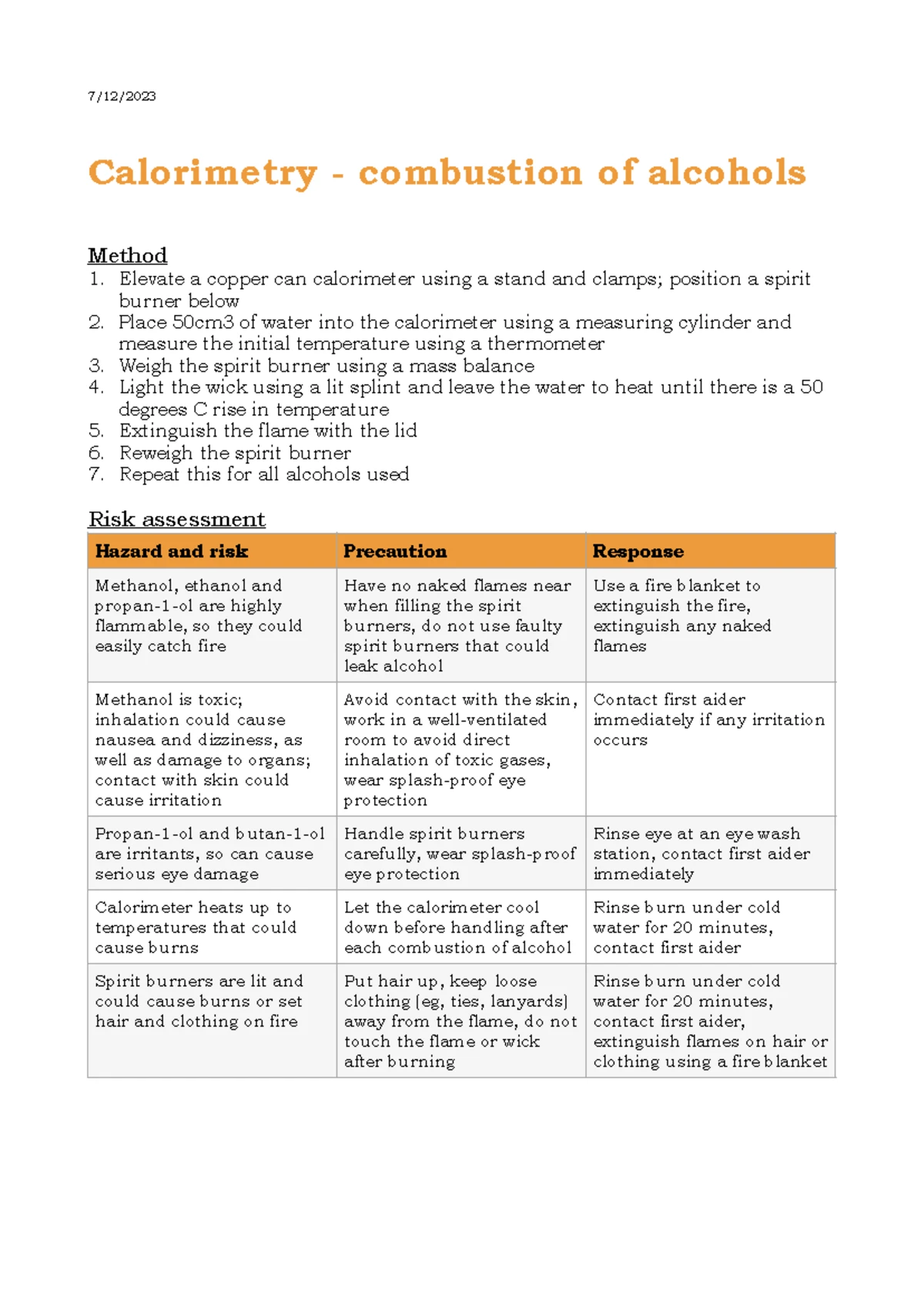 RP5 Chem Risk Assessment: Hazards & Safety Responses - Studocu
