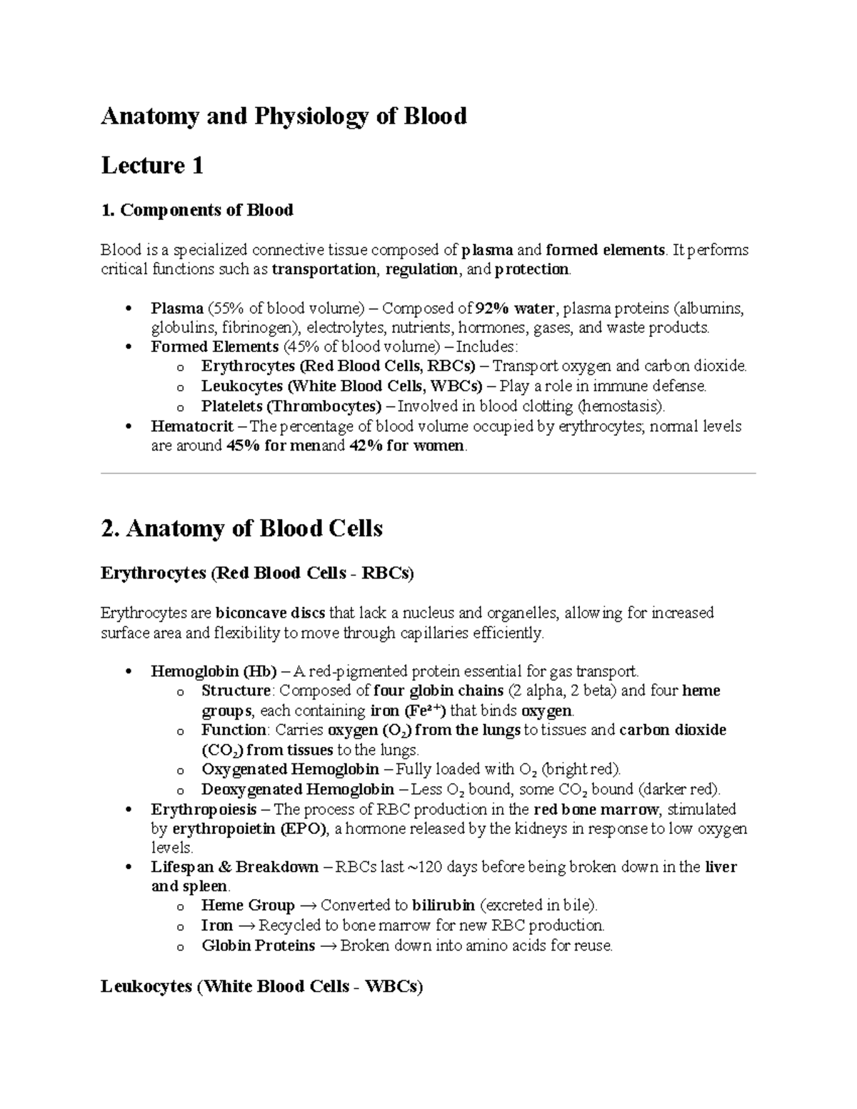 Anatomy and Physiology of Blood - Anatomy and Physiology of Blood ...