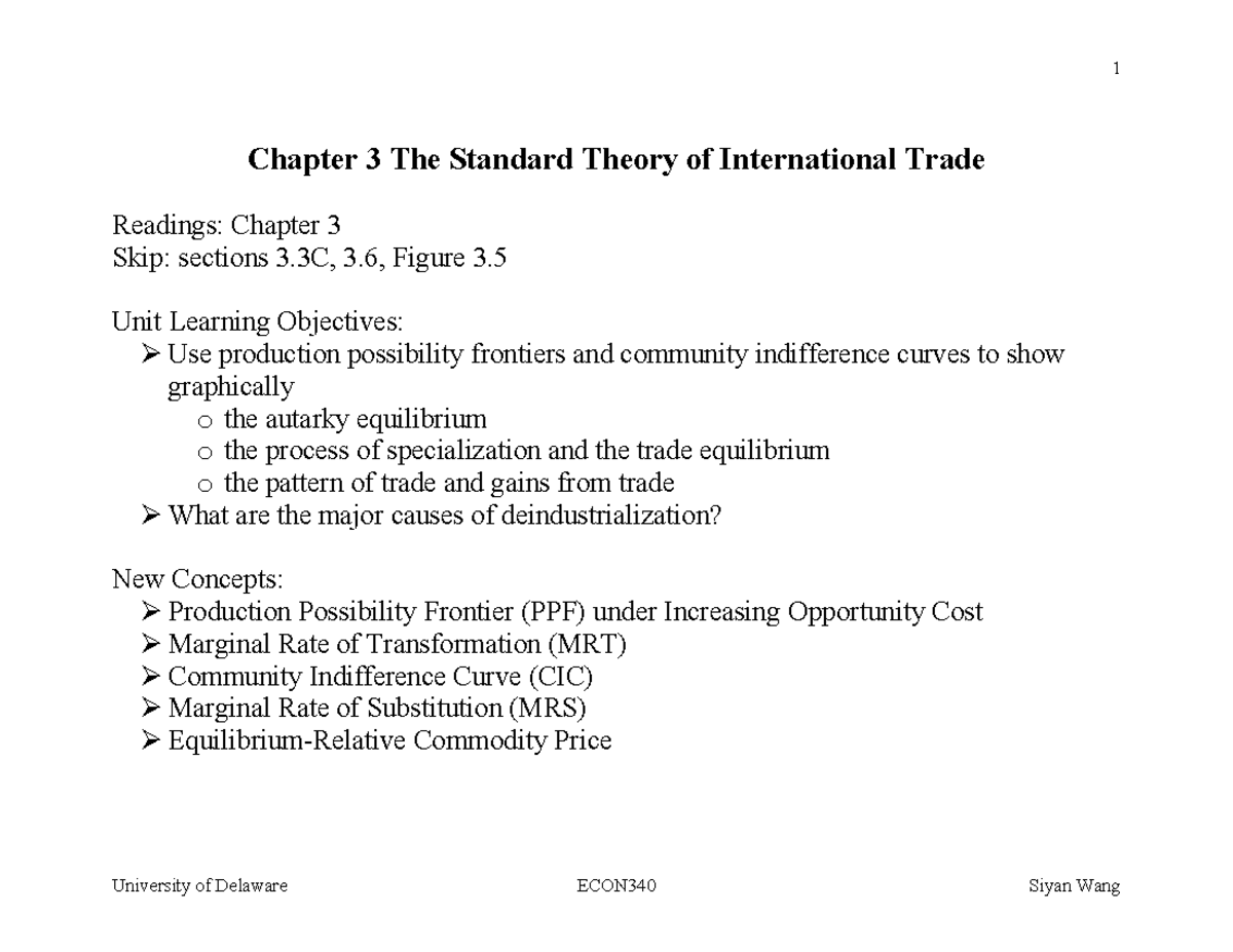 Chapter 3 - The Standard Theory of International Trade Notes - Studocu