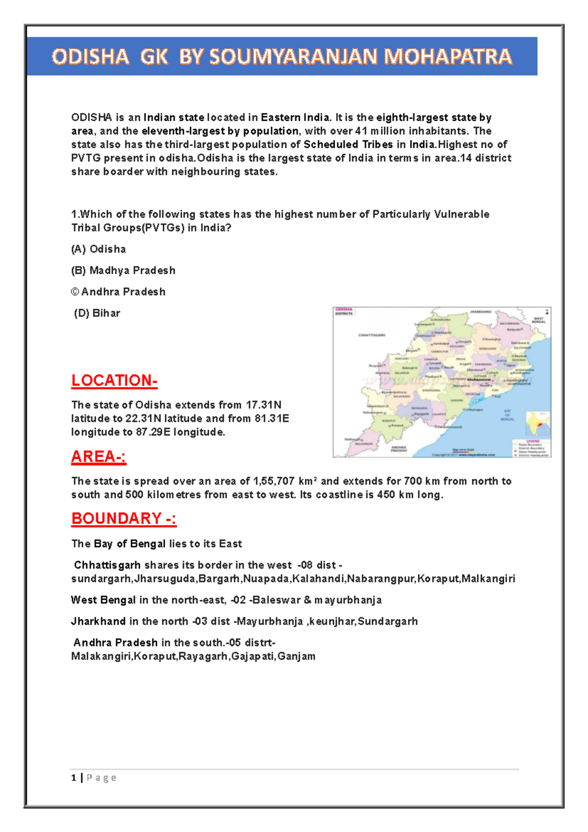 Odisha GK Study Notes by Soumyaranjan Mohapatra - Studocu
