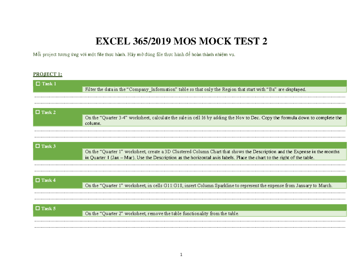 [Excel 365 2019] MOS Mock Test 2: Practice Projects and Tasks - Studocu