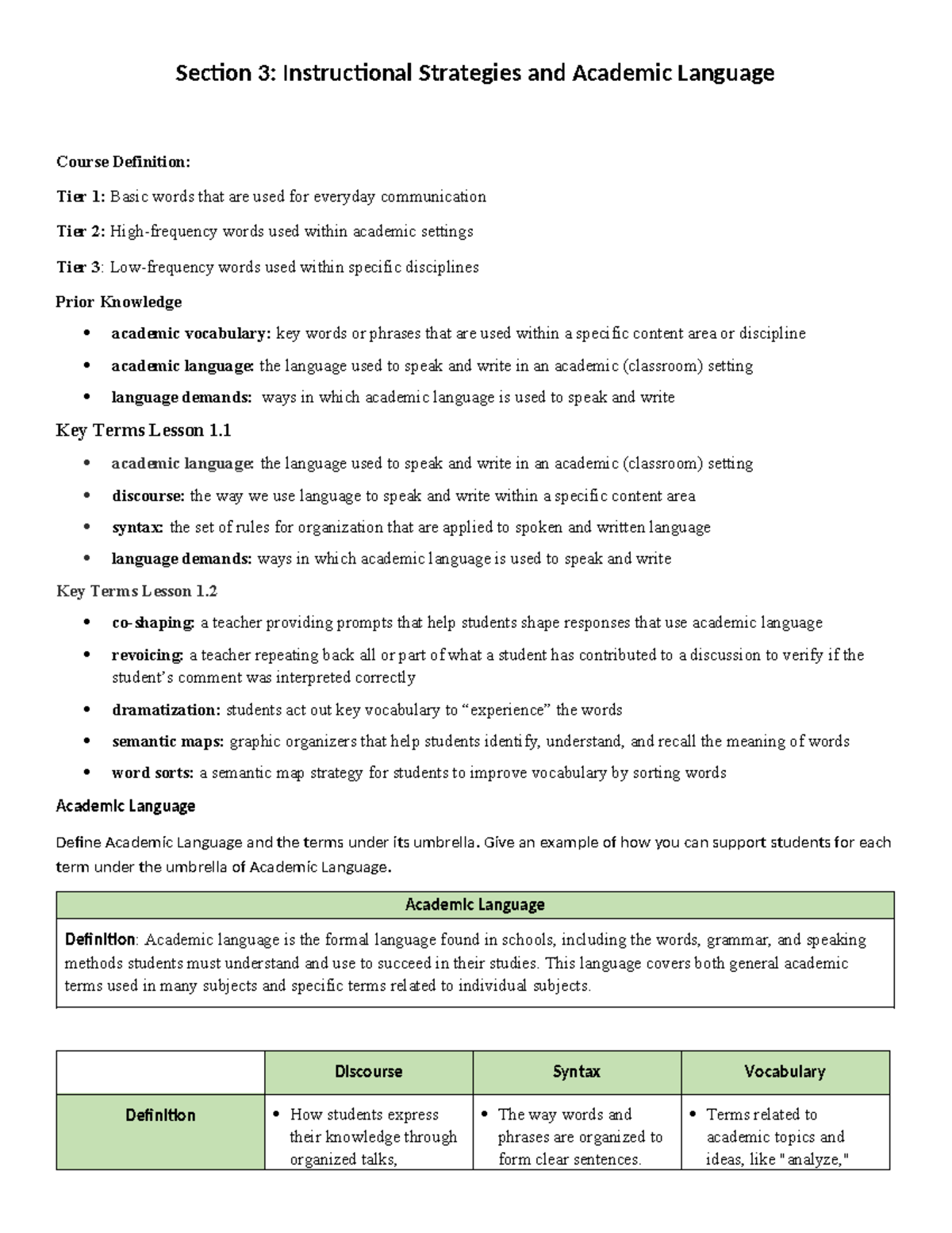 Section 3 Notes - Section 3: Instructional Strategies and Academic ...