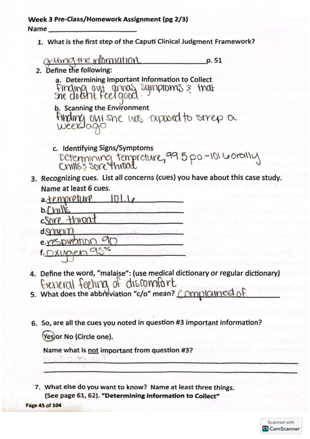 NUR 302 Week 3 Assignment: Caputi Clinical Judgment Framework Analysis ...