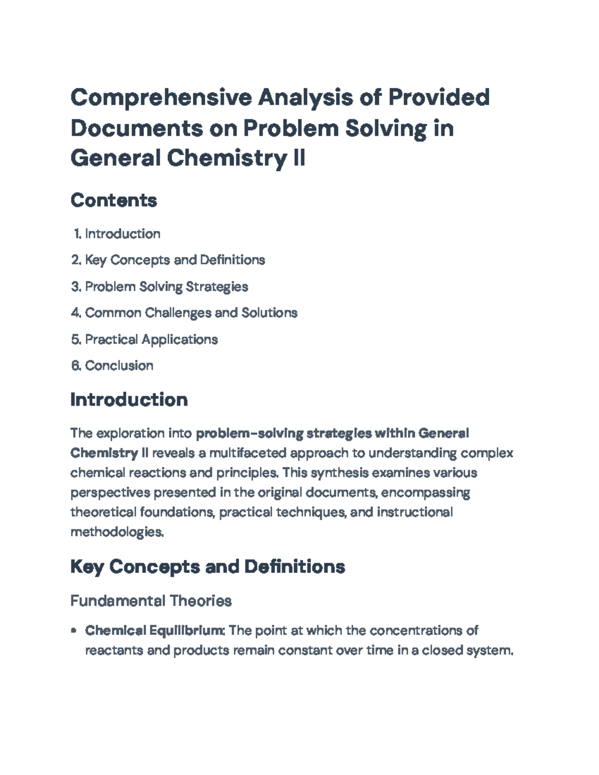 General Chemistry II Problem Solving Strategies Overview ...