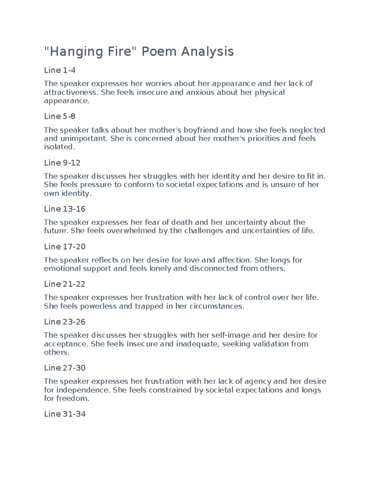 Hanging Fire Poem Analysis for Grade 11: Themes of Insecurity and ...