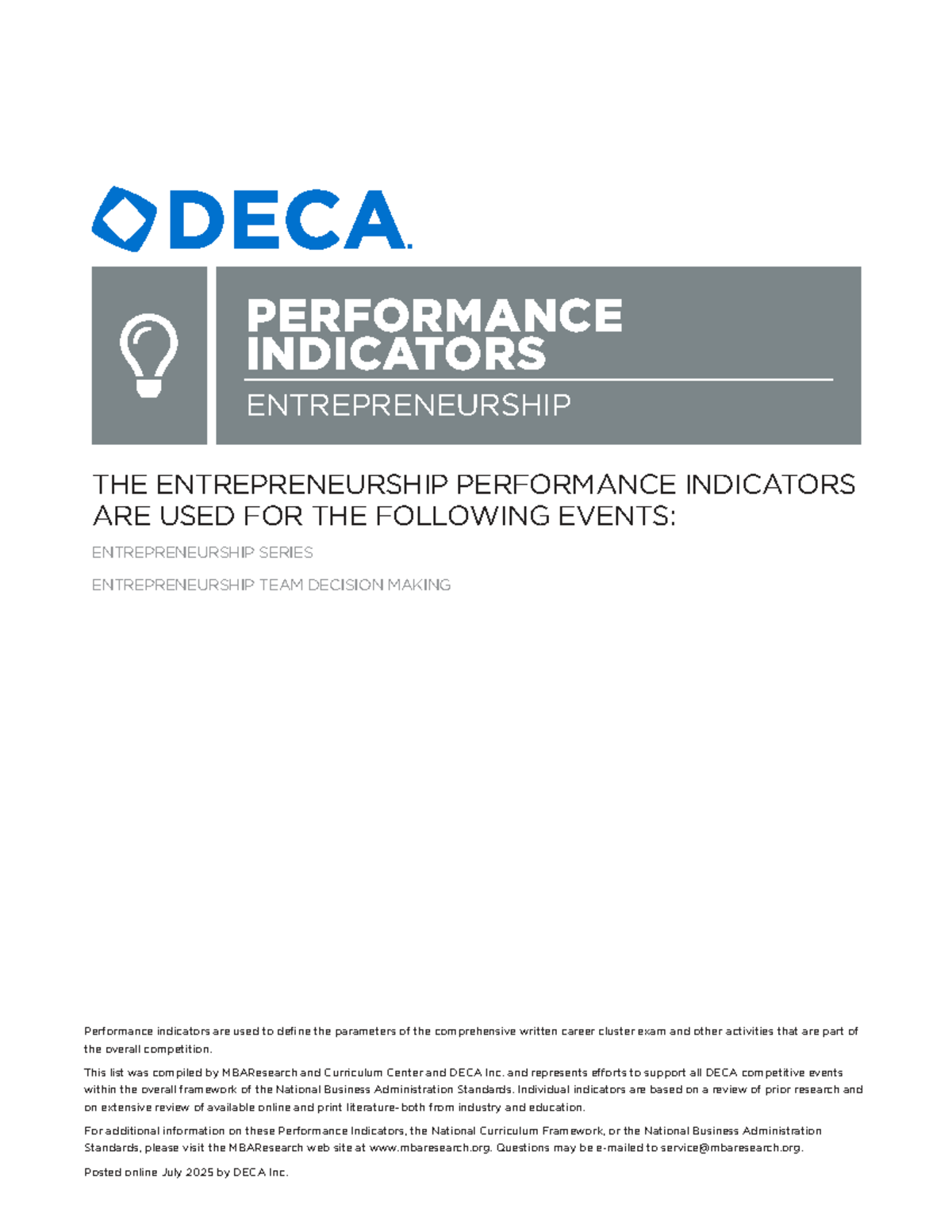 Performance Indicators for Entrepreneurship (DECA) - 2025 Guide - Studocu