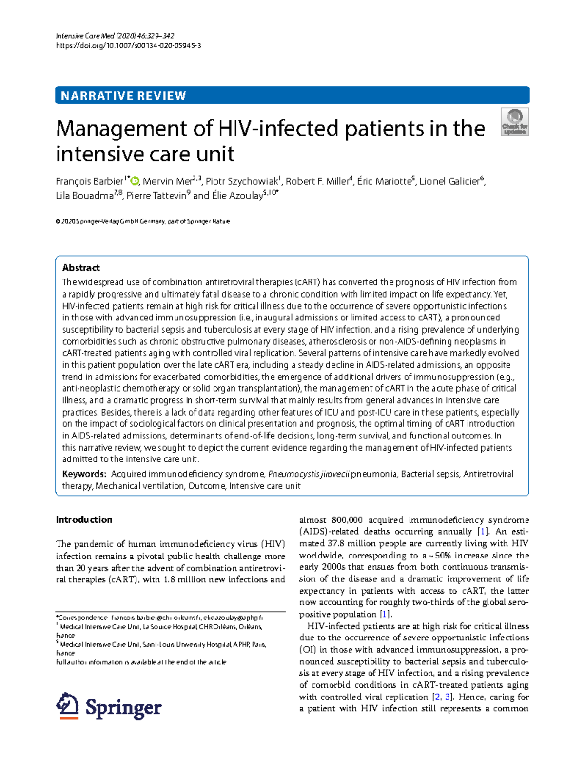 Management of HIV Patients in the ICU: A Narrative Review (Intensive ...