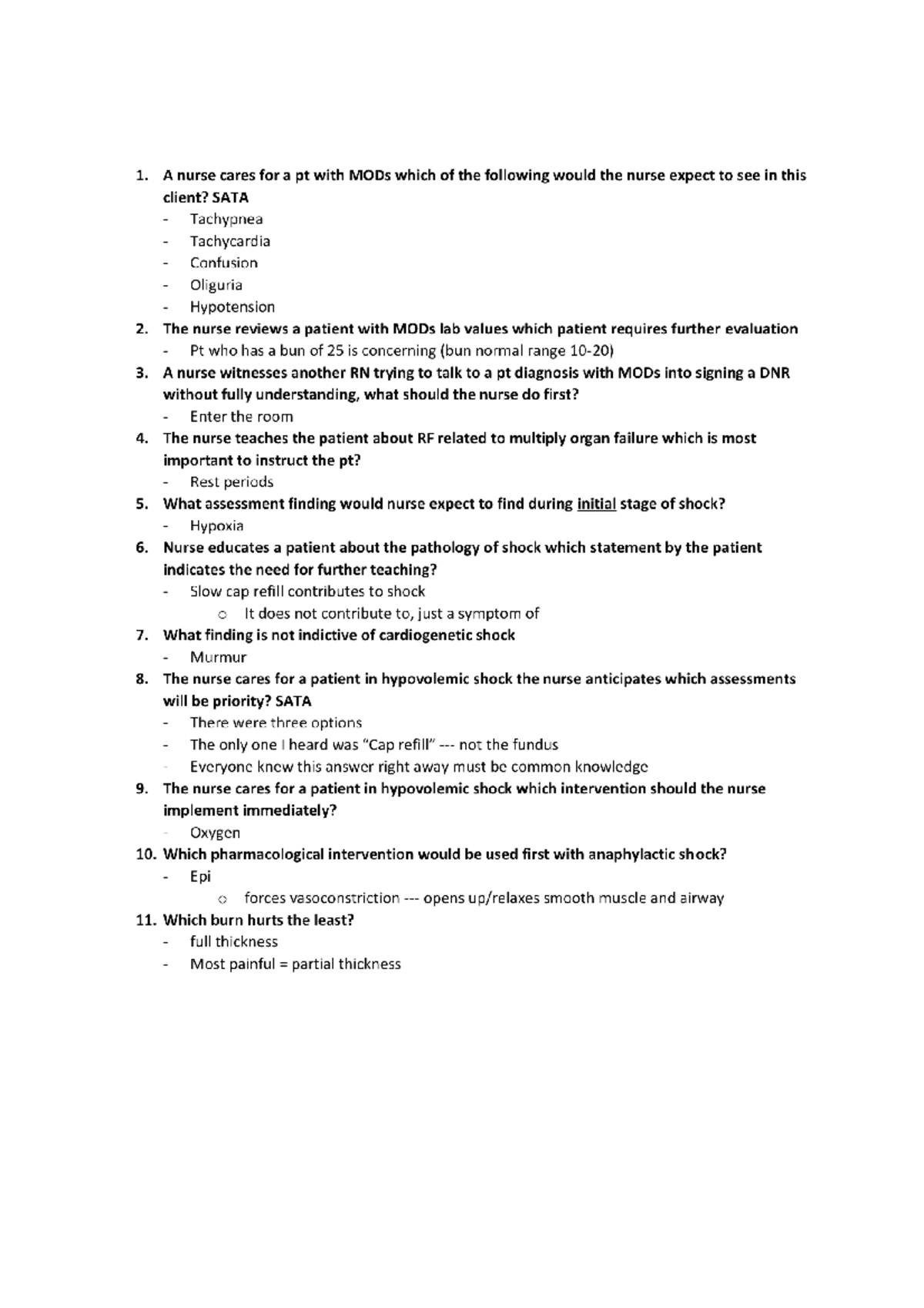 Nursing Exam 4 Study Guide: MODs, Shock, and Sepsis Management - Studocu