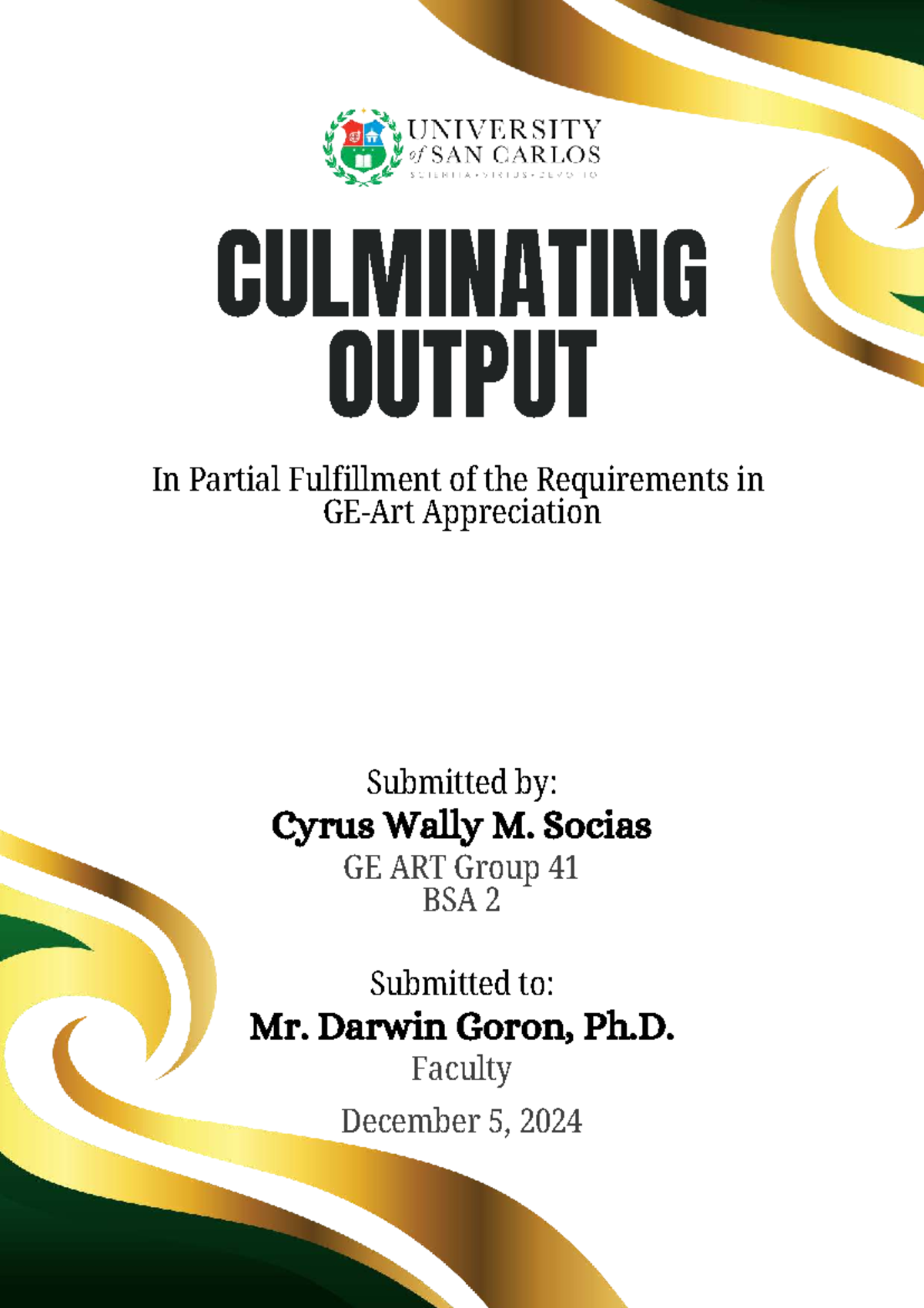 CULMINATING OUTPUT: Art TOC Notes for GE ART Group 41 BSA 2 - Studocu