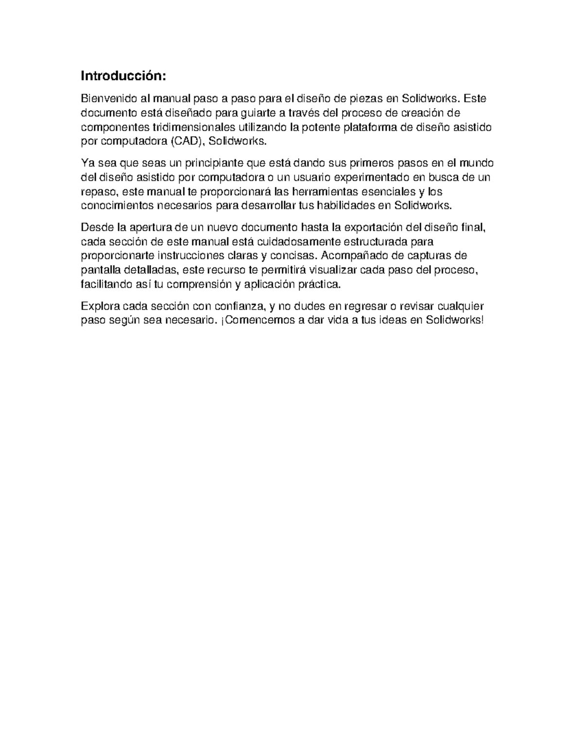 Manual de Diseño de Piezas en Solidworks: Guía Paso a Paso - Studocu