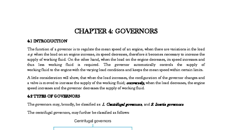 CHAPTER 4: GOVERNORS - Understanding Engine Speed Regulation - Studocu