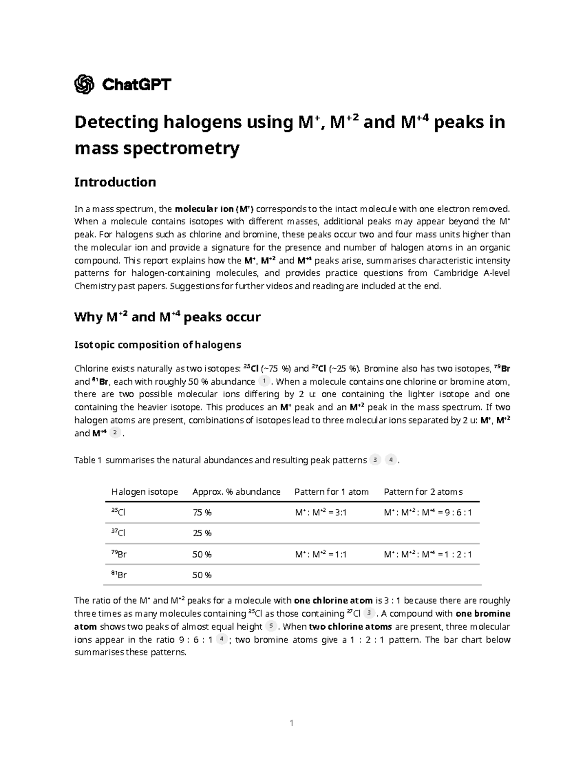 Mass Spec 2: Halogen Detection & Isotope Peaks Practice Questions - Studocu