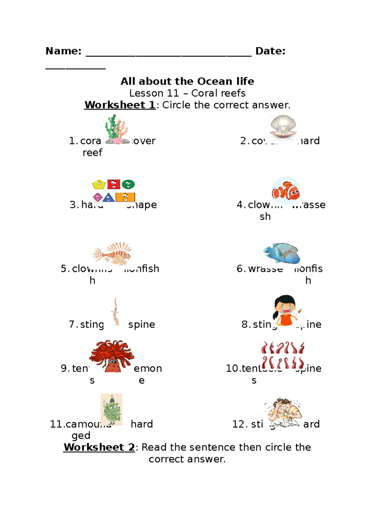 WS-HW - Lesson 11 - Coral Reefs and Ocean Vocabulary - Studocu