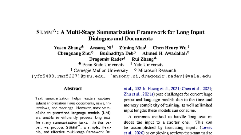 S UMMN: A Framework for Long Input Dialogue & Document Summarization ...