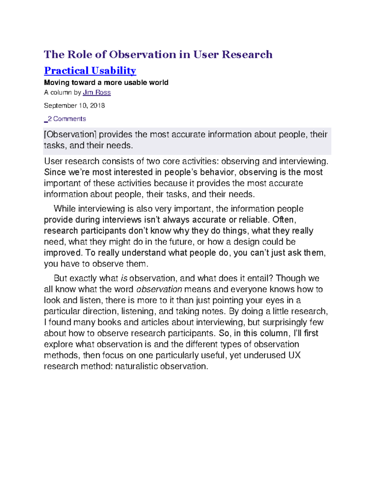 The Role of Observation in User Research - The Role of Observation in ...