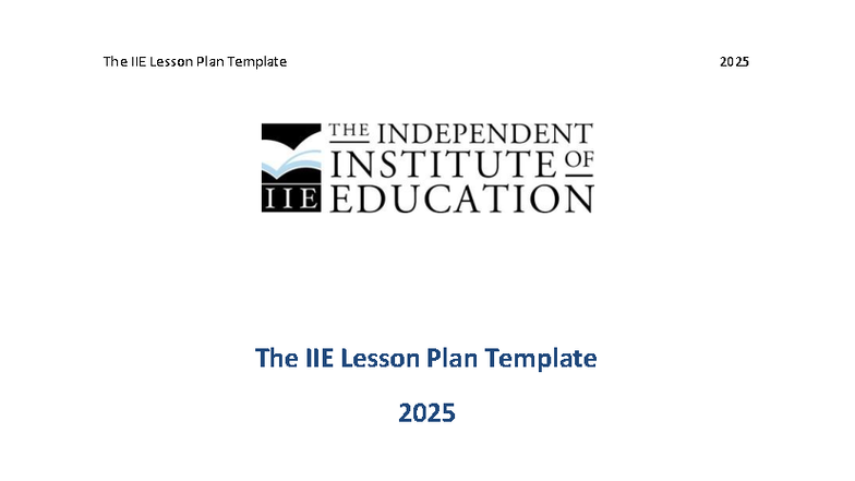 IIE Lesson Plan Template 2025 for English Listening & Speaking ...
