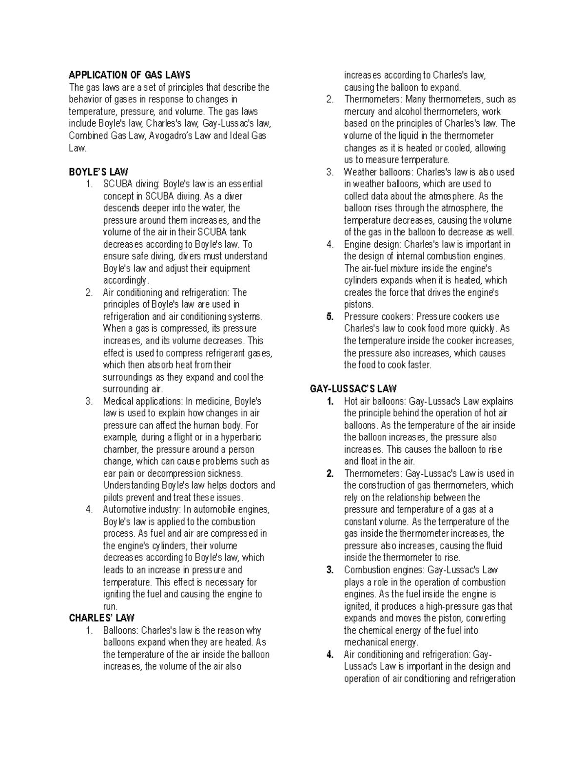 Application of Gas Laws in Real-World Scenarios (CHEM 101) - Studocu