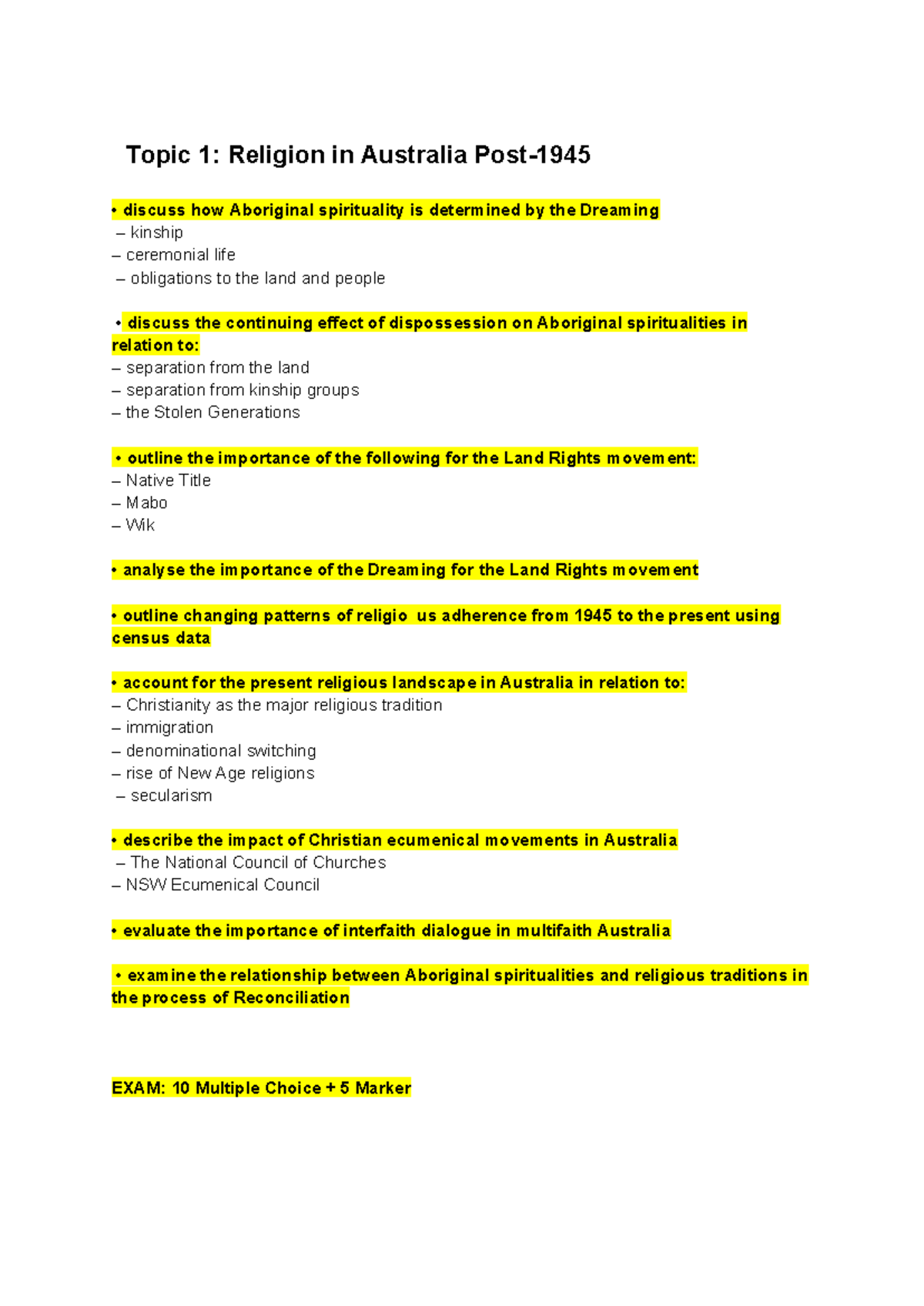 HSC SOR 2 Study Notes: Religion in Australia & Global Perspectives ...