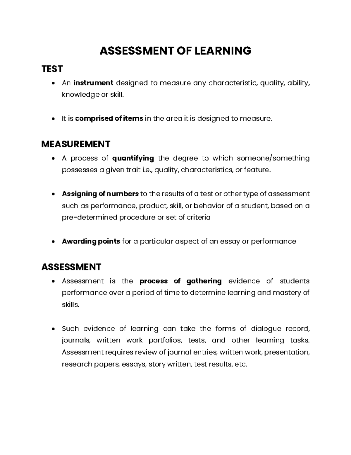 Assessment of Learning: CMU Evaluation and Measurement Techniques - Studocu