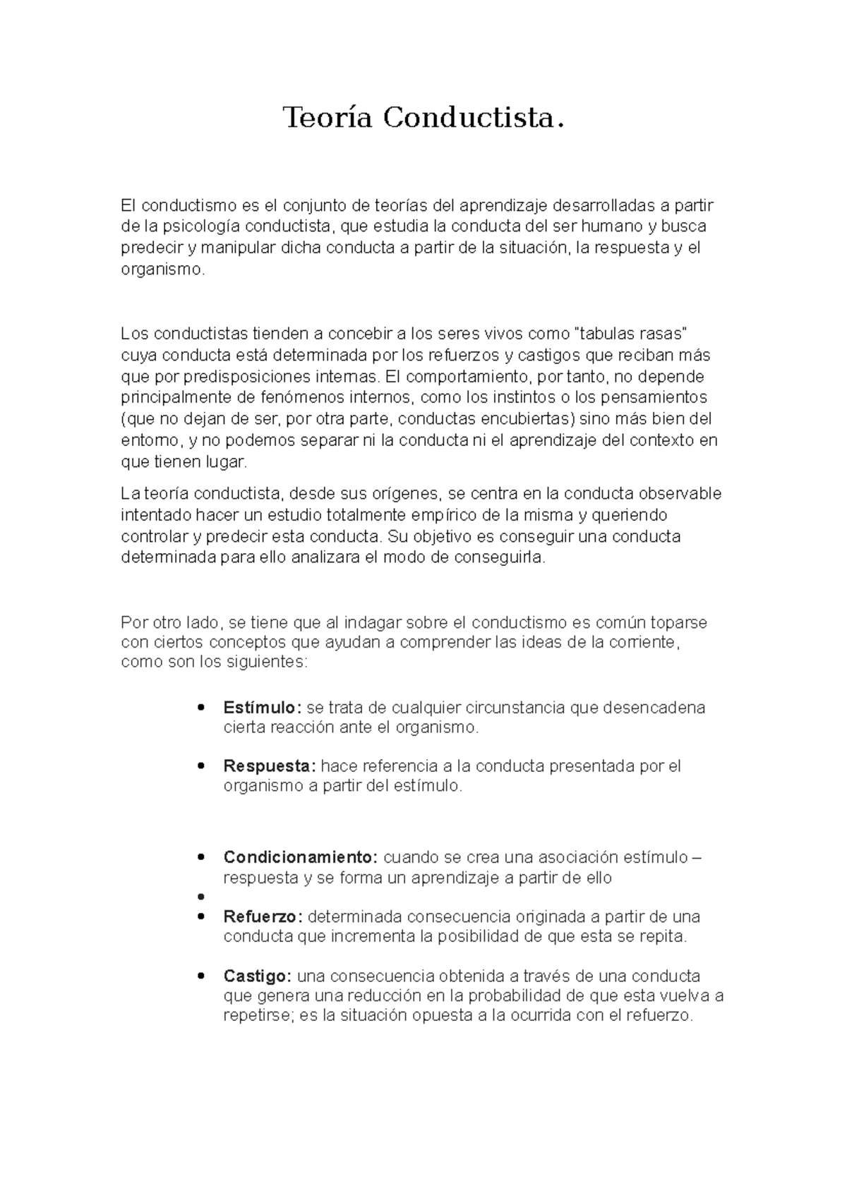 Teoría Conductista - El conductismo es el conjunto de teorías del ...