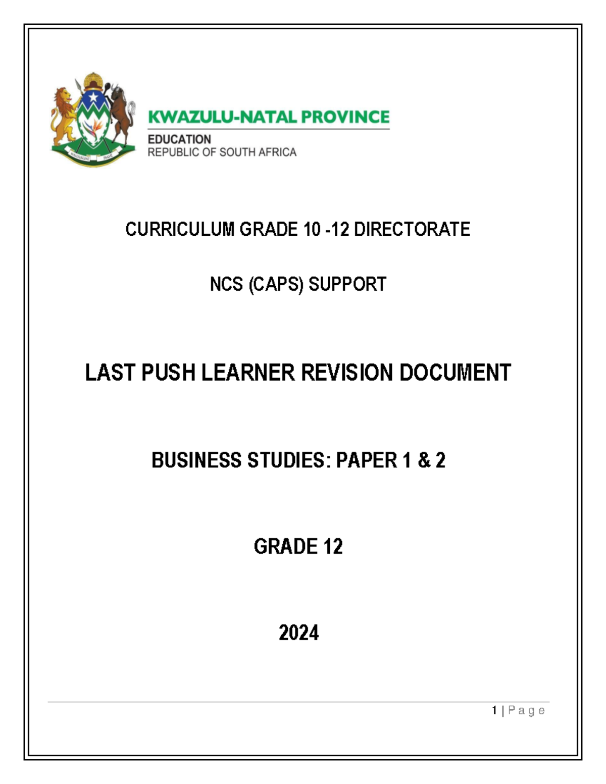 2024 BSTD Grade 12 Final Exam Learner Revision Document - Studocu