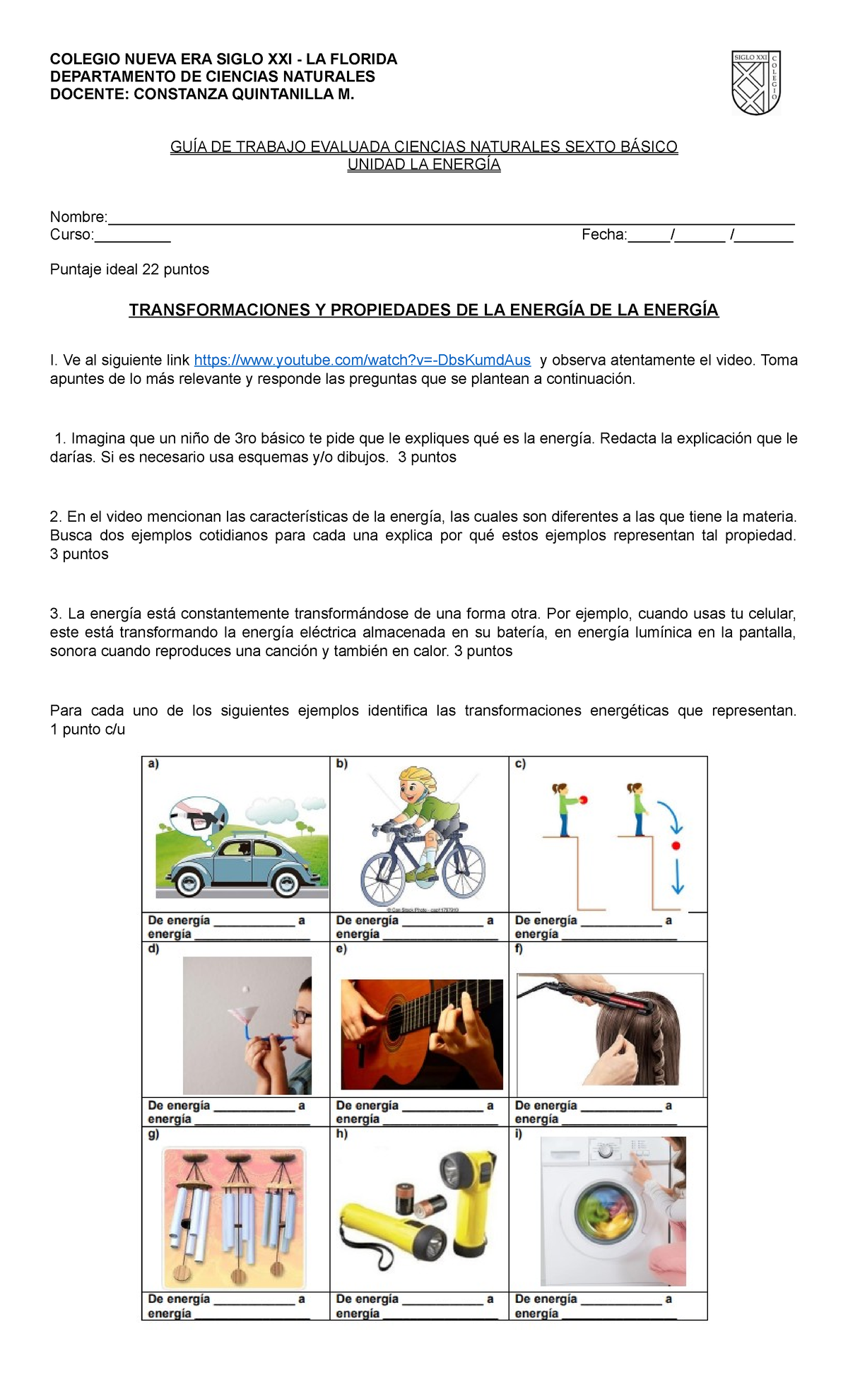 Guía Evaluada: Energía en Ciencias Naturales 6° Básico - Studocu