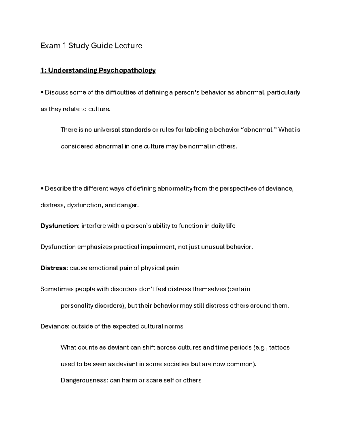 Exam 1 Study Guide: Understanding Psychopathology & Diagnosis - Studocu