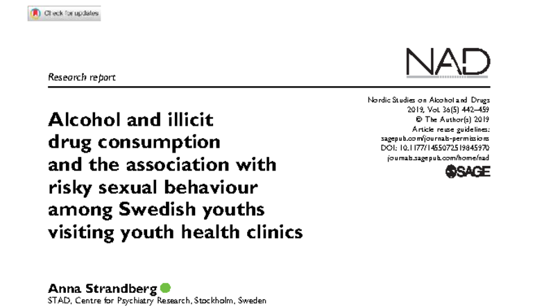 Alcohol and Illicit Drug Use: RSB Among Swedish Youths (STAD 2019 ...