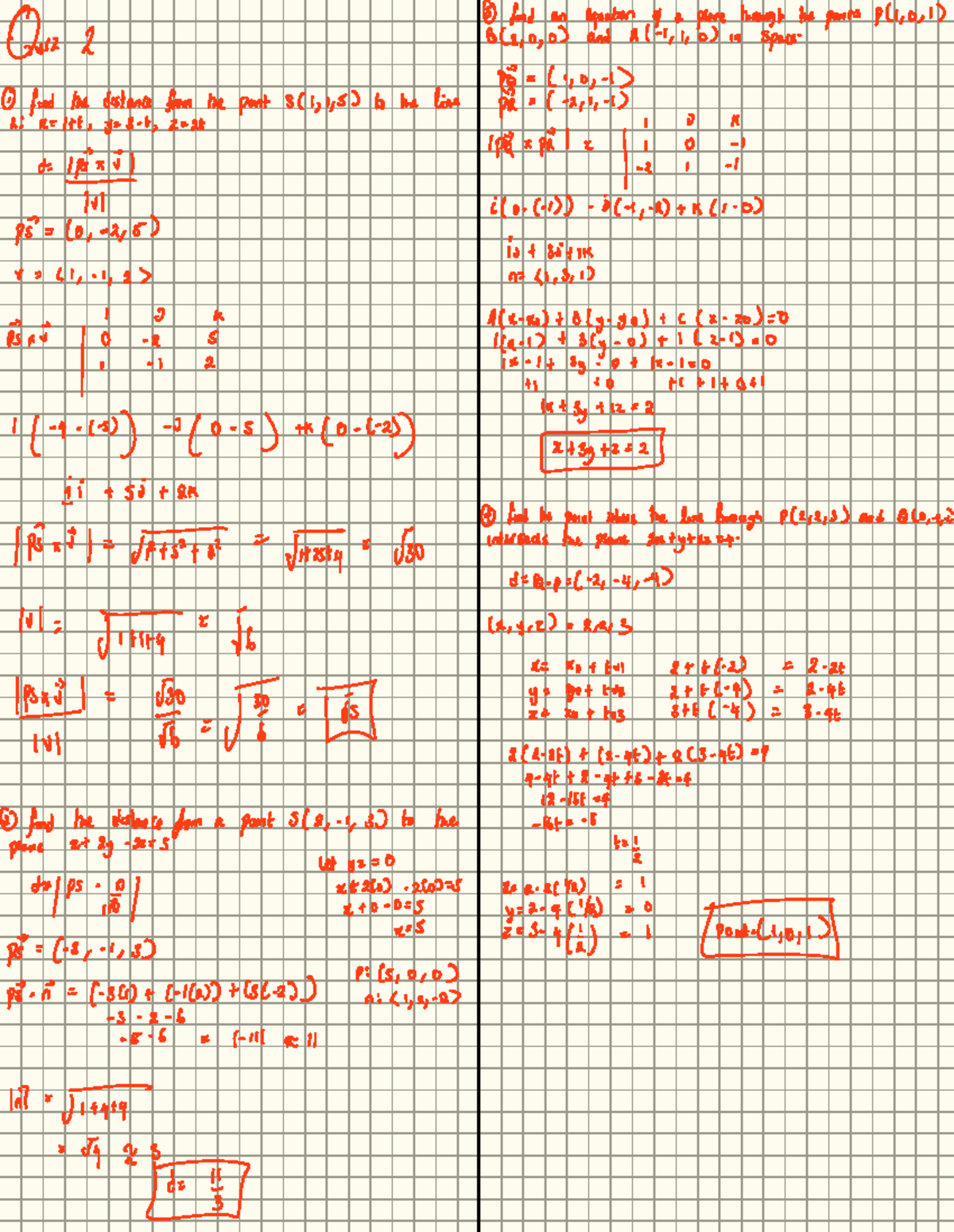 Quiz 2: Finding Equations and Distances in Space - Studocu