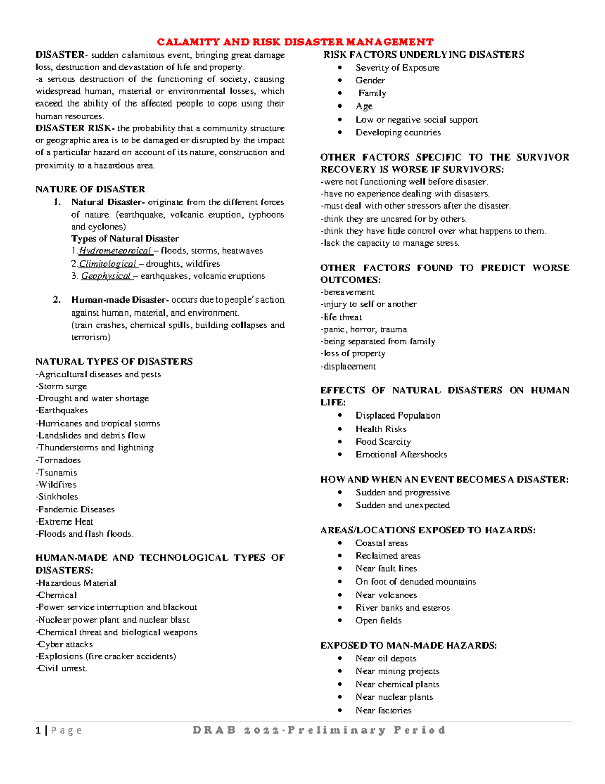 CDRM-Preliminary-Disaster Risk Assessment Basics and Perspectives - Studocu