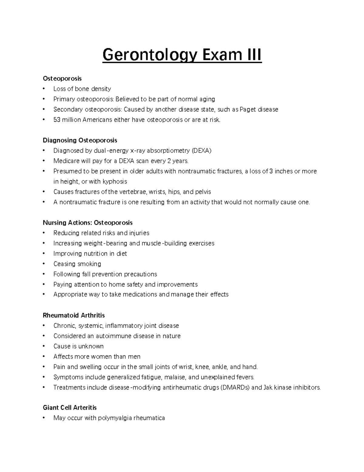 Gerontology Exam III - Comprehensive Study Guide - Studocu