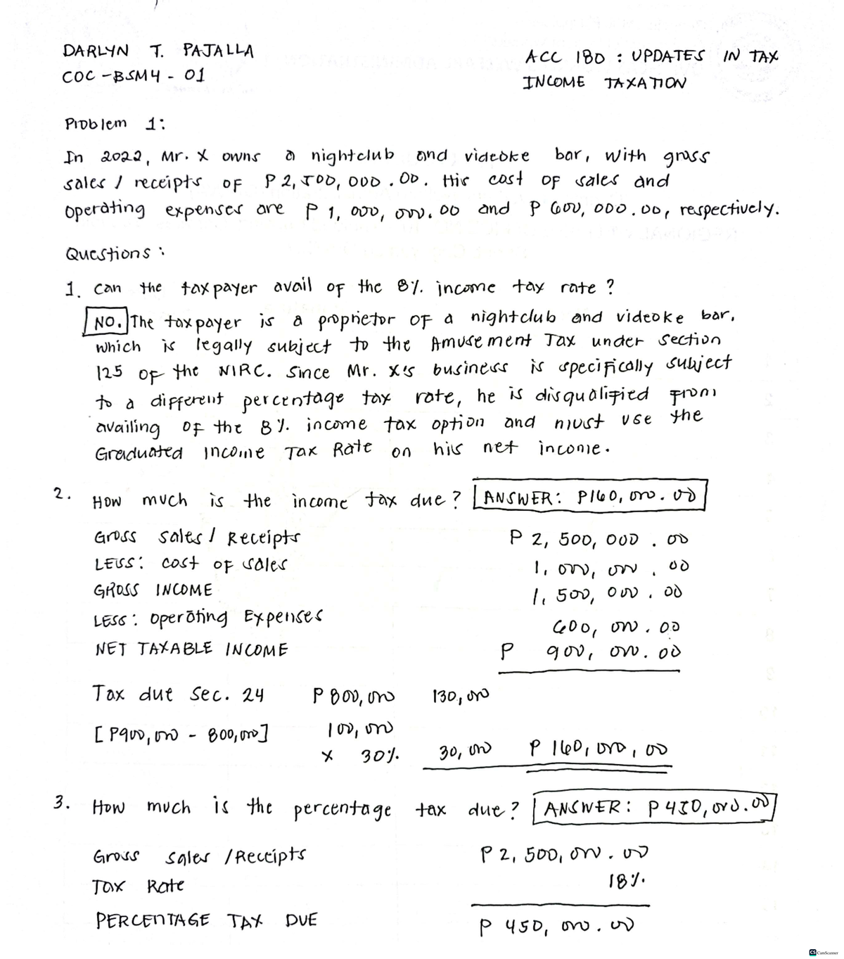 ACC 180: Income Taxation Updates & Problem Solutions by Darlyn T ...