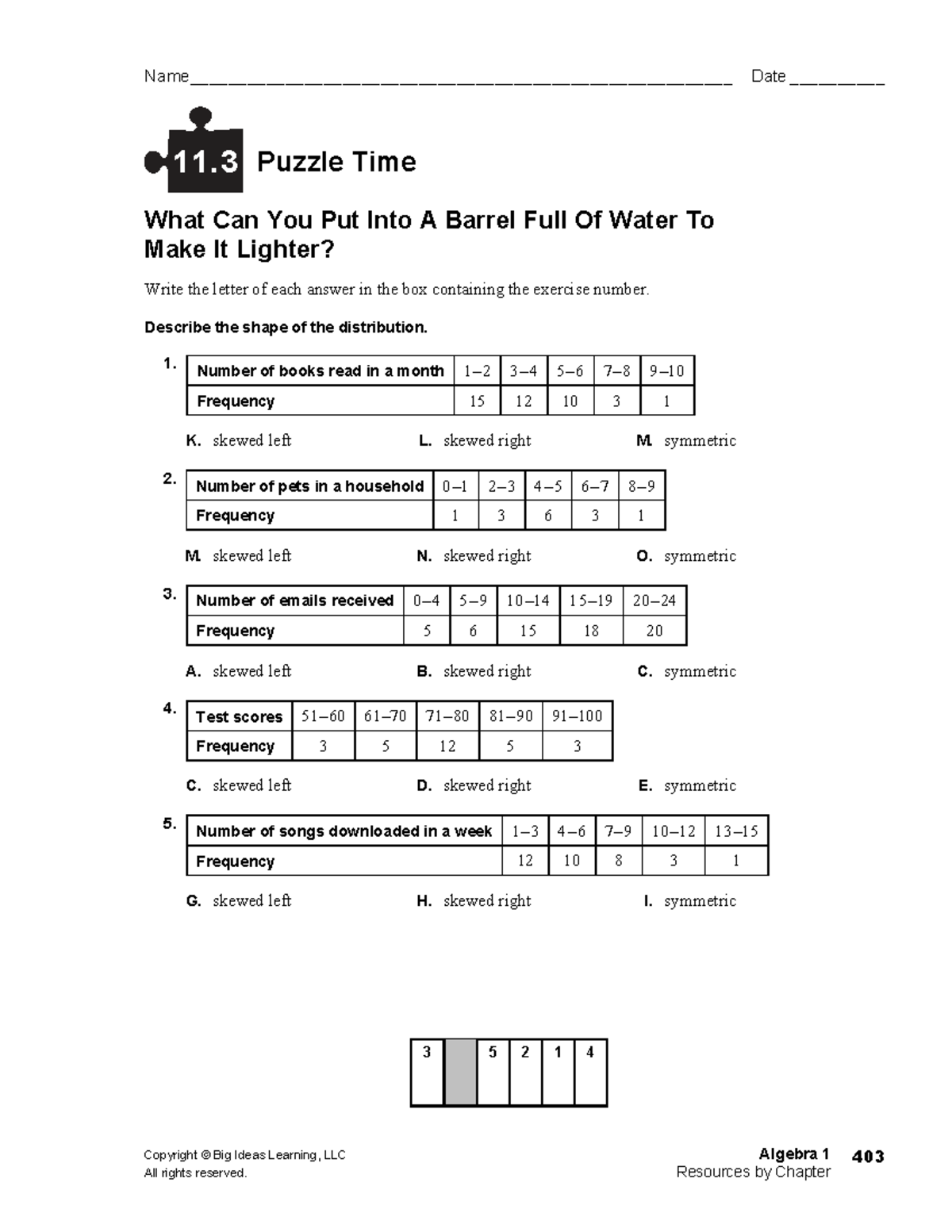 Algebra 1 Resources: Chapter 403 - Distribution Shapes & Puzzles - Studocu