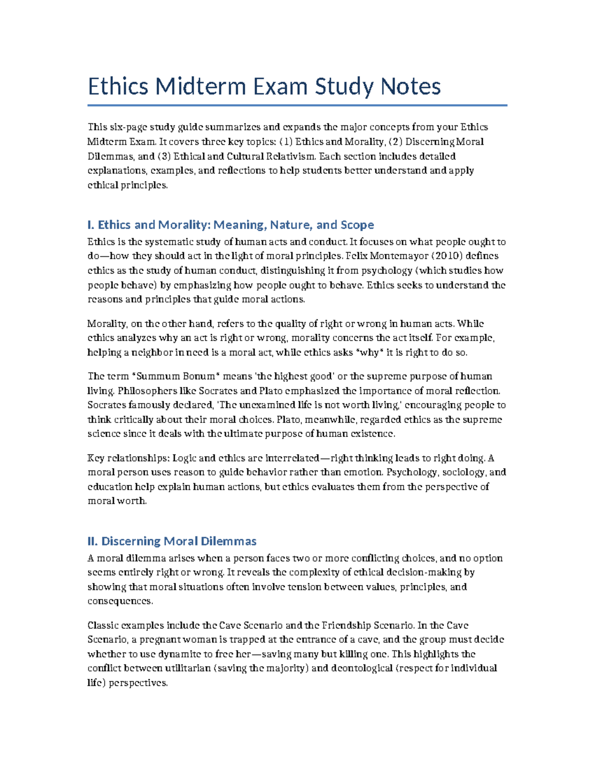 Ethics Midterm Exam Study Guide: Key Concepts & Dilemmas - Studocu
