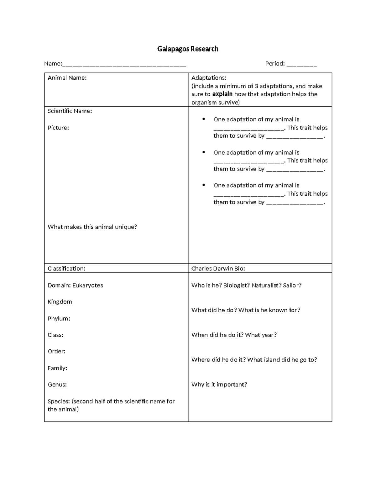 Galapagos Research Animal Adaptations & Classification Notes - Studocu