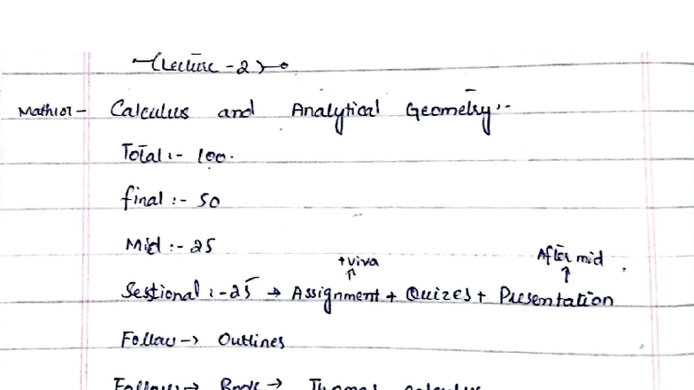 CAG 1.1 & 1.2 Lecture Notes on Calculus and Analytical Geometry - Studocu