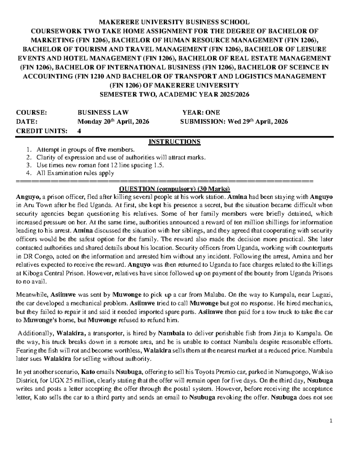 BLaw - Coursework Two Take Home Assignment (FIN 1206) - Studocu