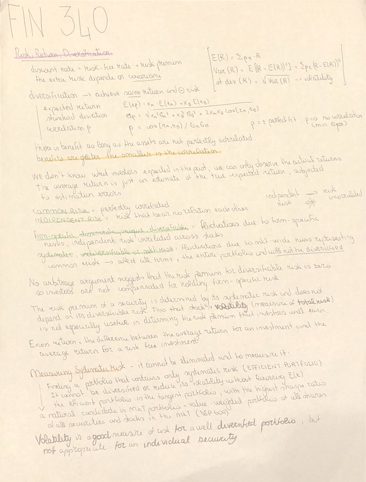 Midterm 2 - FN 340 Risk, Retwen Diversification discount rate fee rate ...