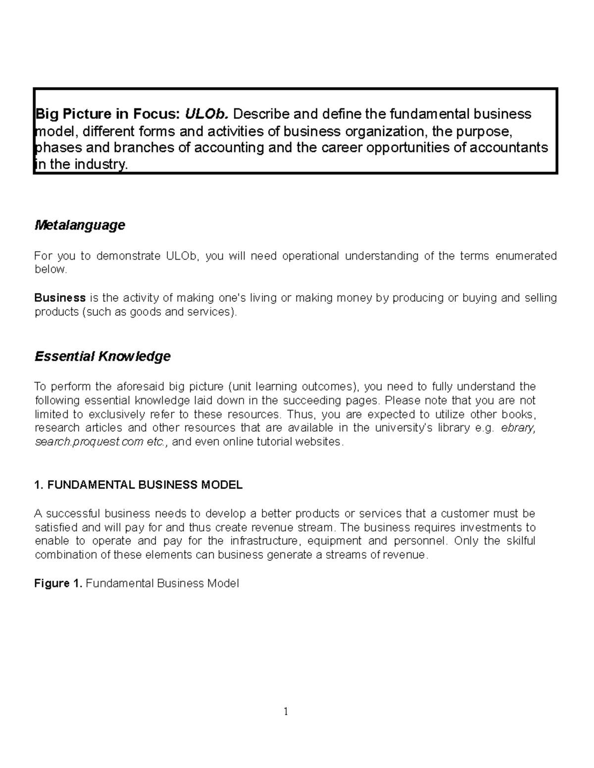 ACC111 FAAR Lesson 2Week1-3 ULOb - Big Picture in Focus: ULOb. Describe ...