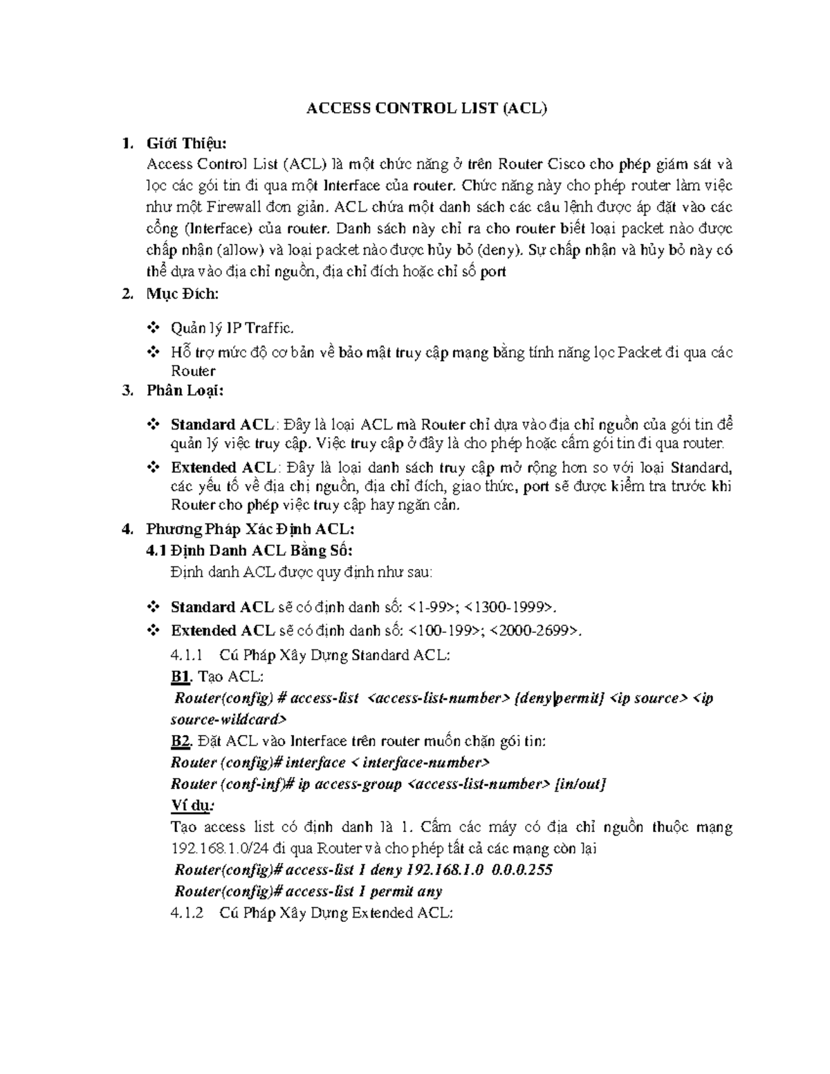 Access Control List - tththt - ACCESS CONTROL LIST (ACL) Giới Thiệu ...