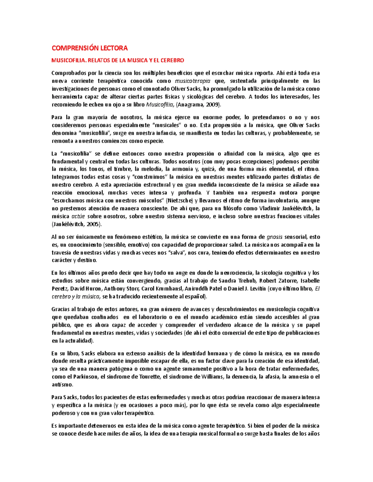 Comprension lectora completo - COMPRENSIÓN LECTORA MUSICOFILIA. RELATOS ...