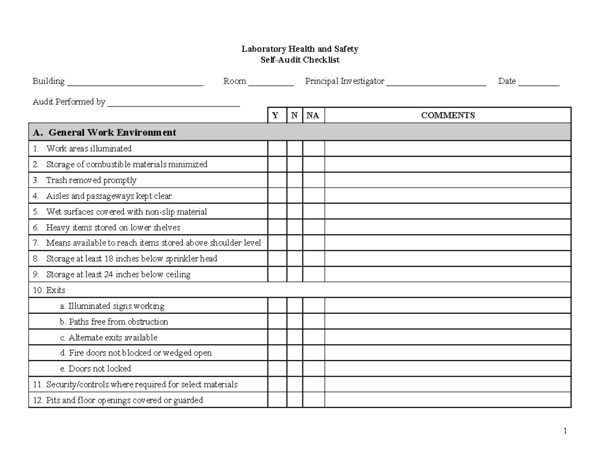 Lab Safety Checklist - Laboratory Health and Safety Self-Audit ...