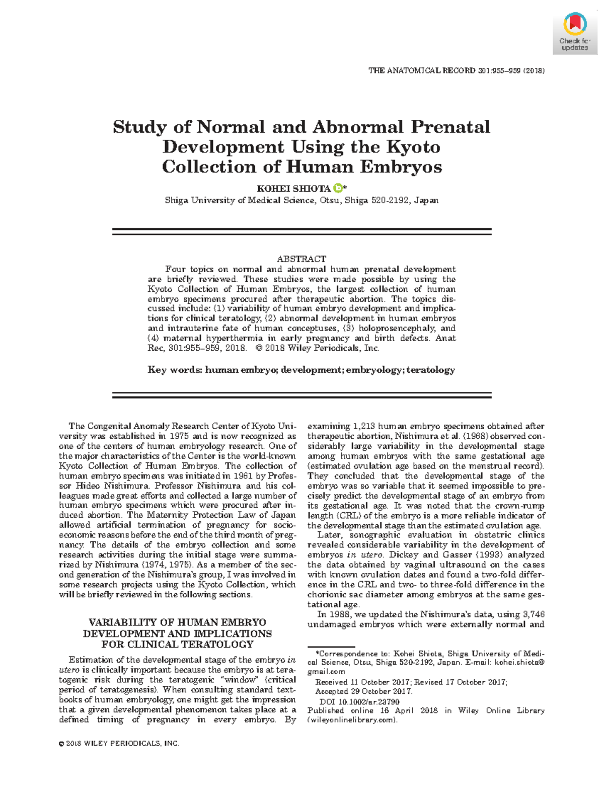 Study of Normal and Abnormal Prenatal Development (KOHEI SHIOTA) - Studocu