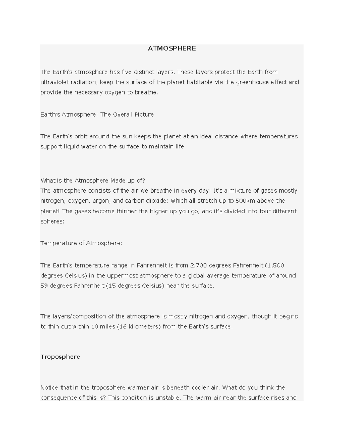 GE 101 HISTORY: Lesson 1 - Understanding Earth's Atmosphere - Studocu