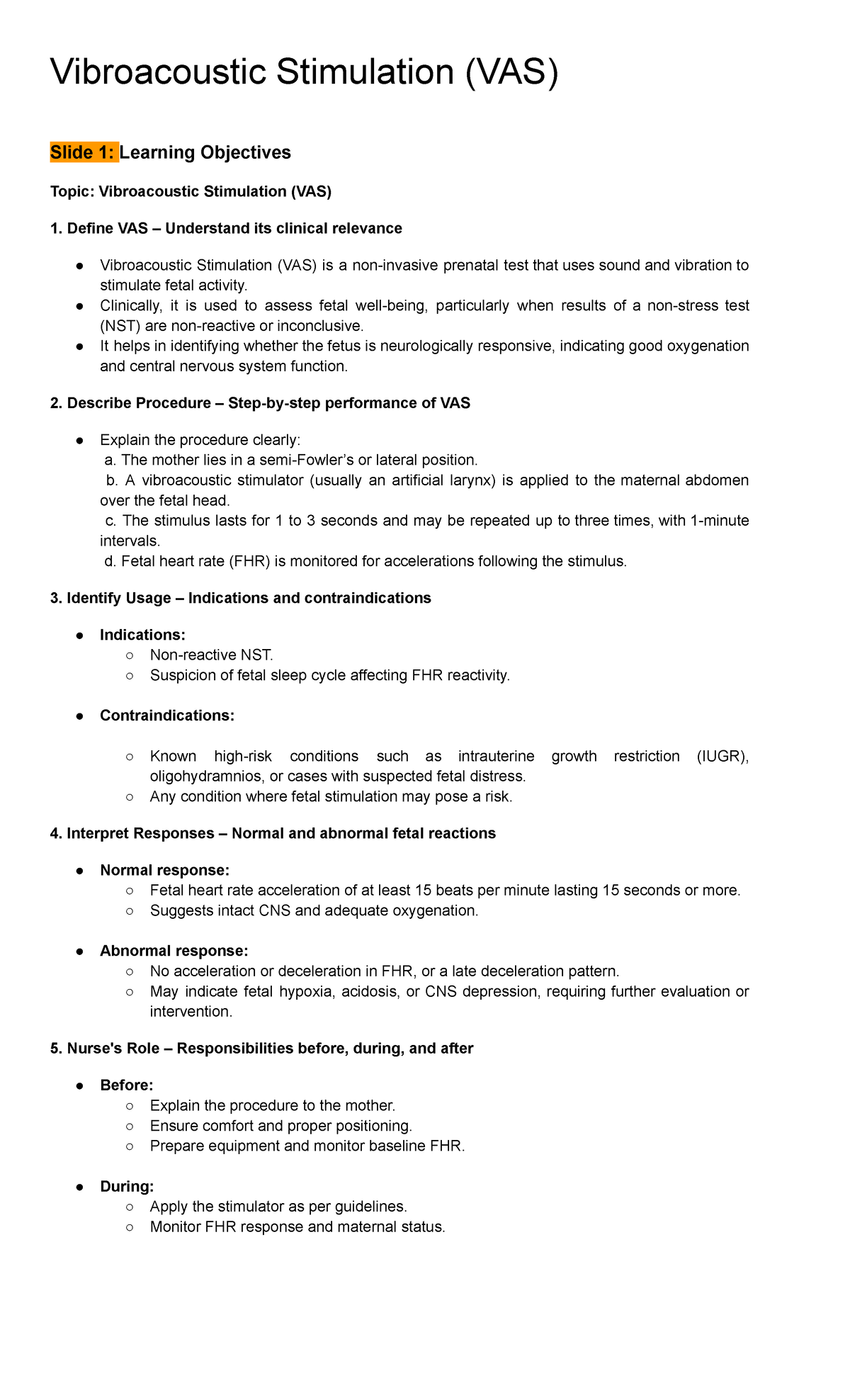 Vibroacoustic Stimulation (VAS) Overview: Learning Objectives ...