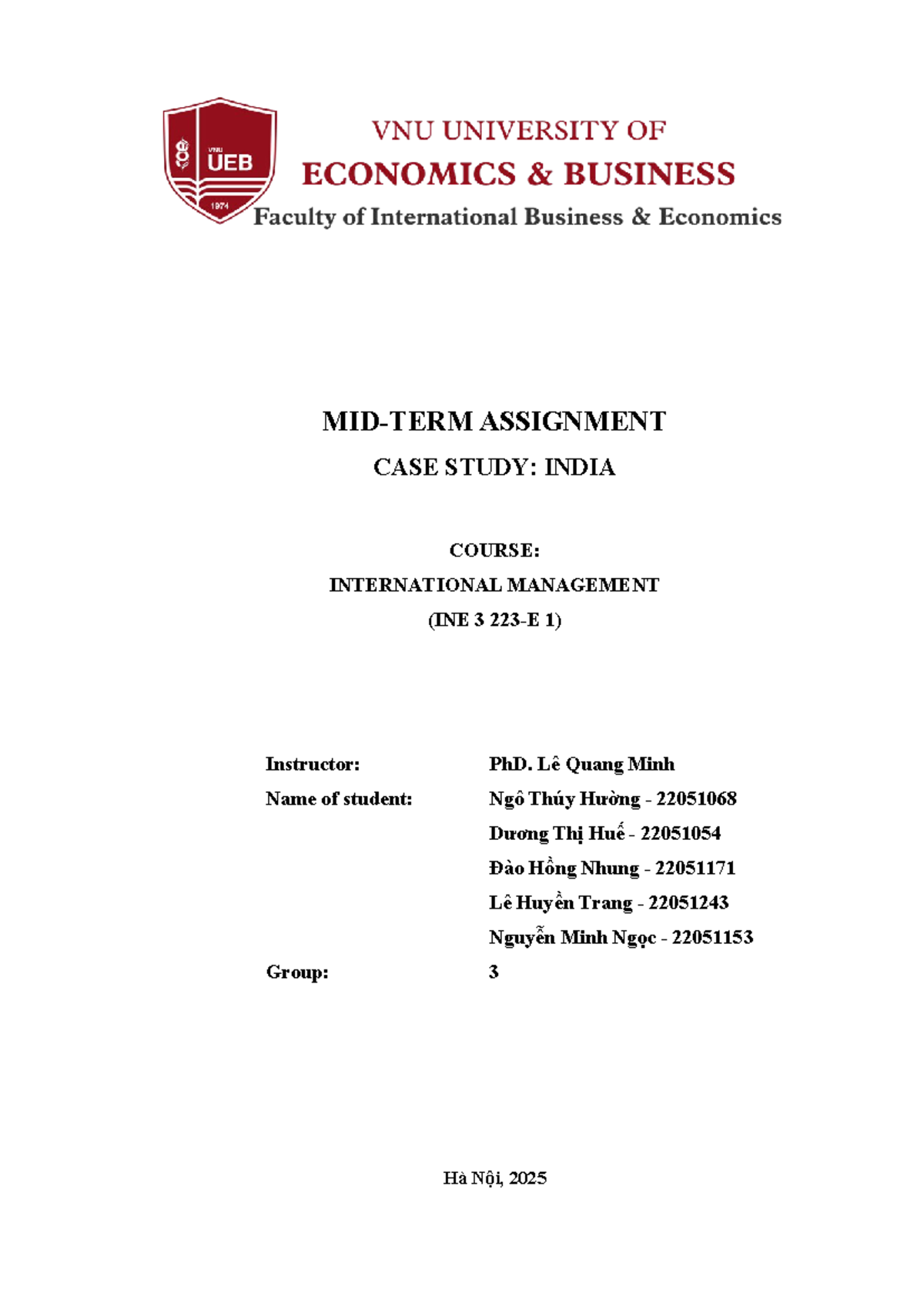Case Study: India - International Management (INE 3 1) Assignment ...