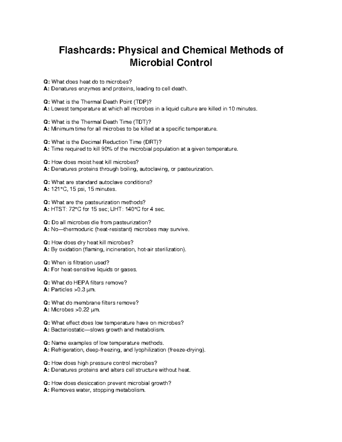Physical and Chemical Methods of Microbial Control: Flashcards - Studocu
